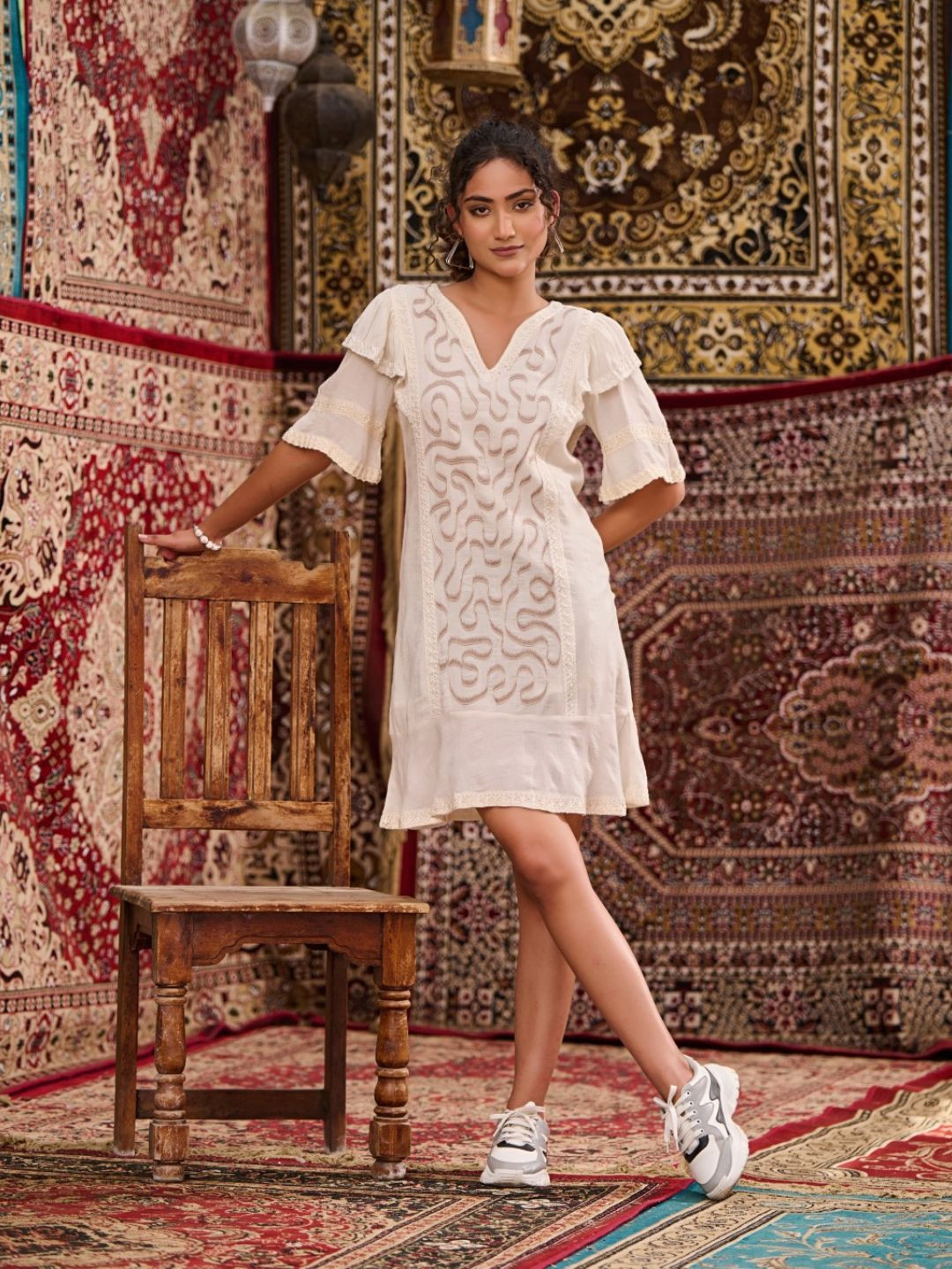 Buy Zolo Label Women Stylish Off White Cotton Mini Dress - Dresses for ...