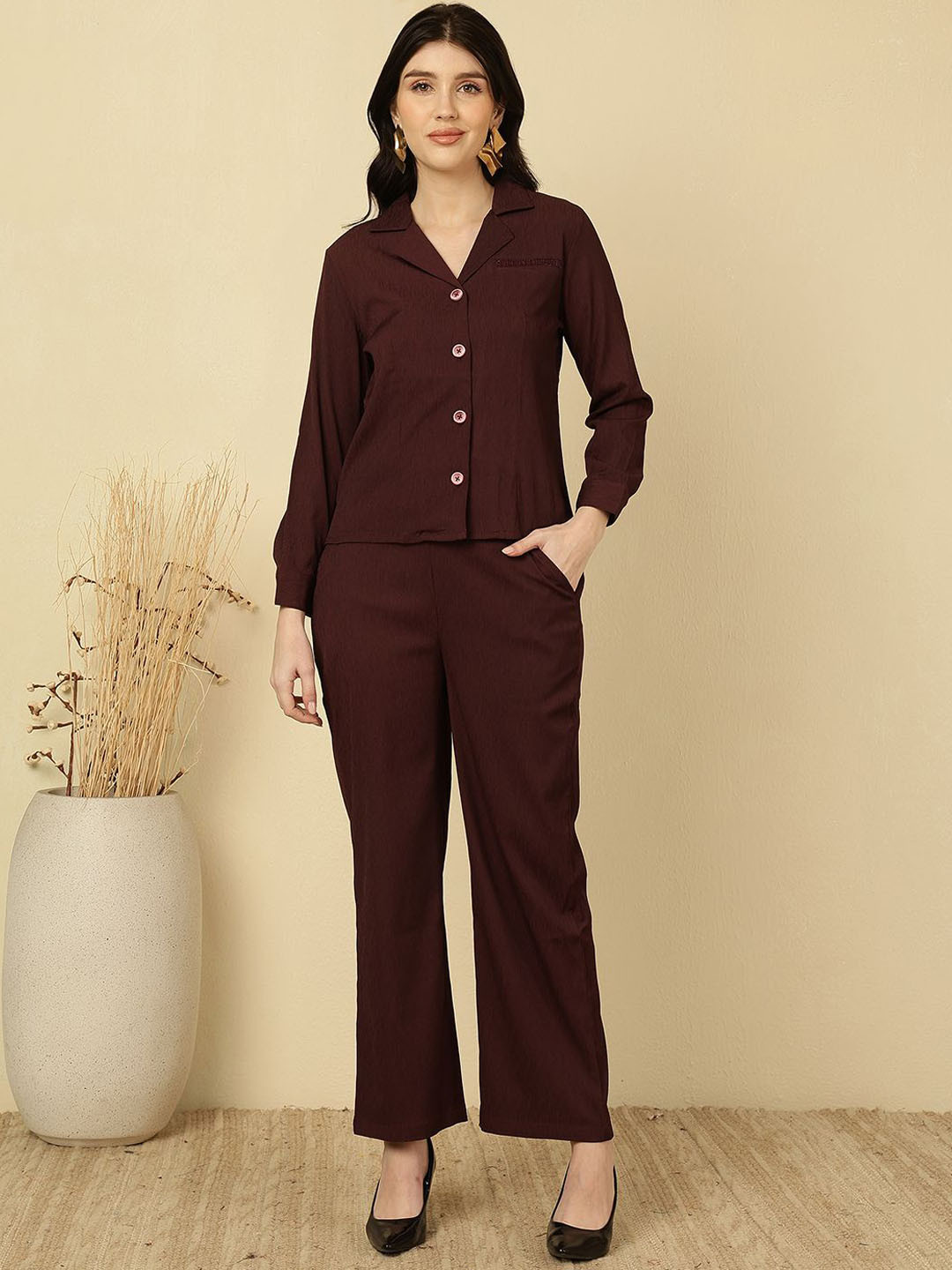 Buy FUTURO Notched Lapel Collar Shirt With Trousers Co Ord Set - Co ...