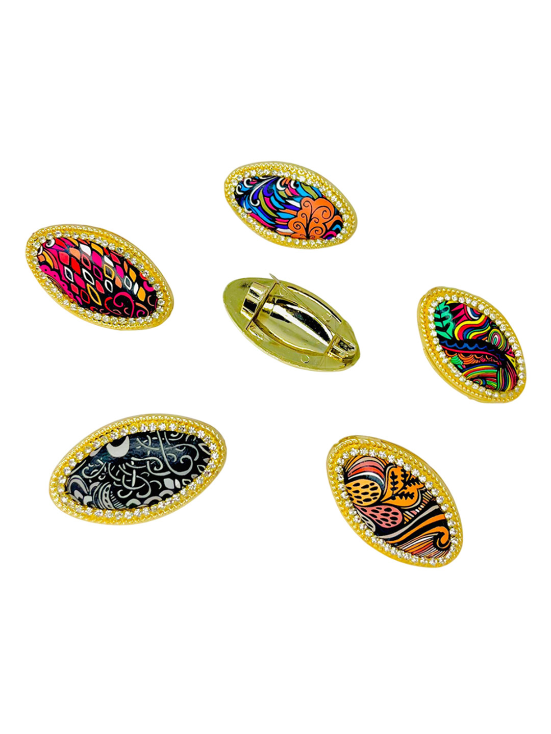 Buy SZN Pack Of 6 Artificial Stone Studded Brooch Saree Clips - Saree ...