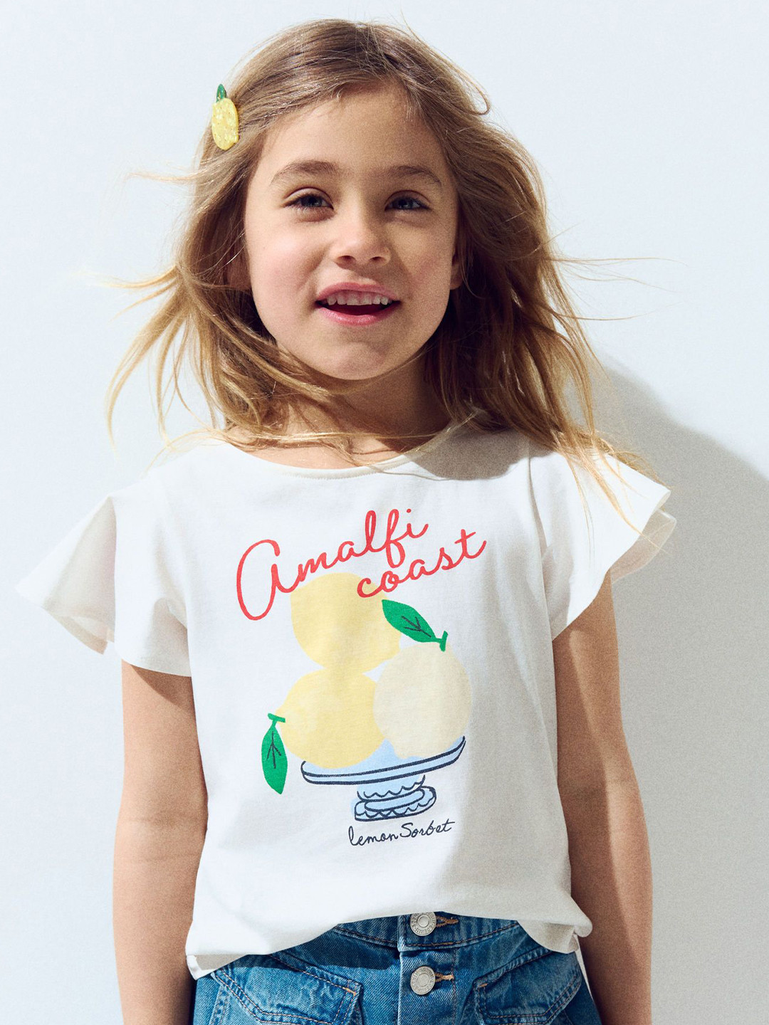 Buy H&M Girls Flutter Sleeved Cotton Top 1290744002 White,Multi - Tops ...