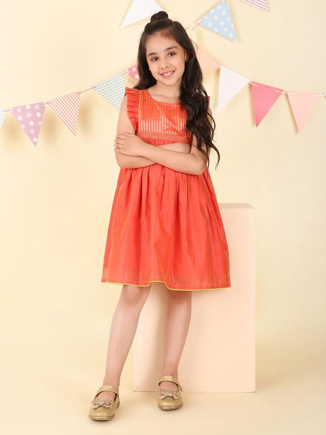 Buy Fabindia Girl Striped Flutter Sleeve Empire Dress - Dresses for ...