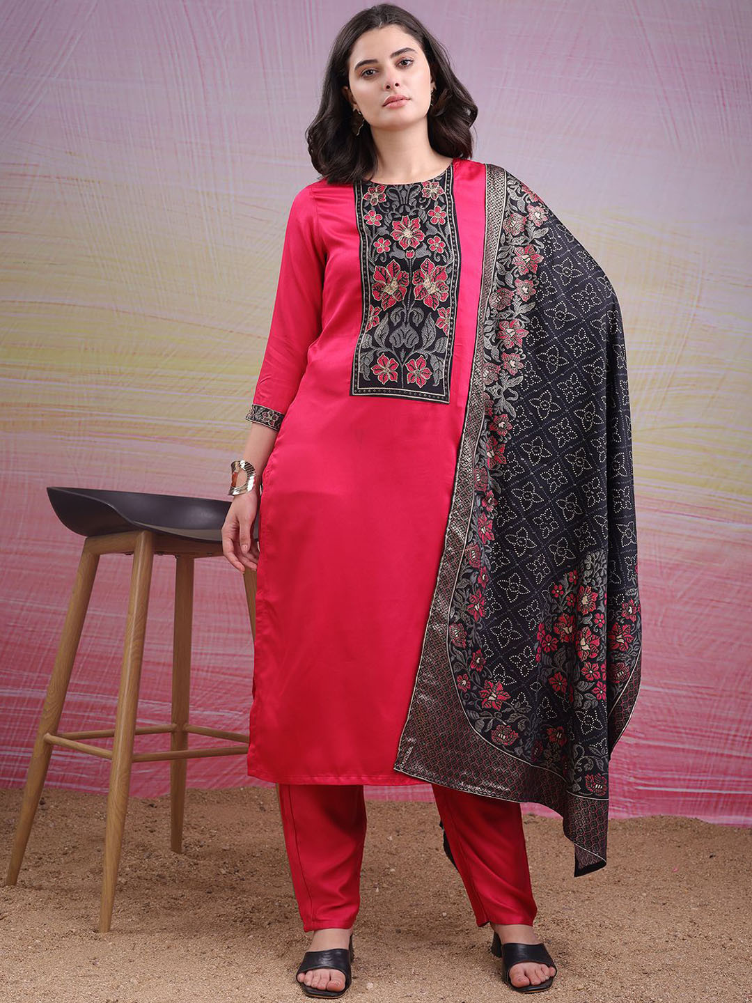 Buy Sitaram Designer Women Floral Printed Silk Kurta With Trouser & Dupatta - Kurta Sets for ...