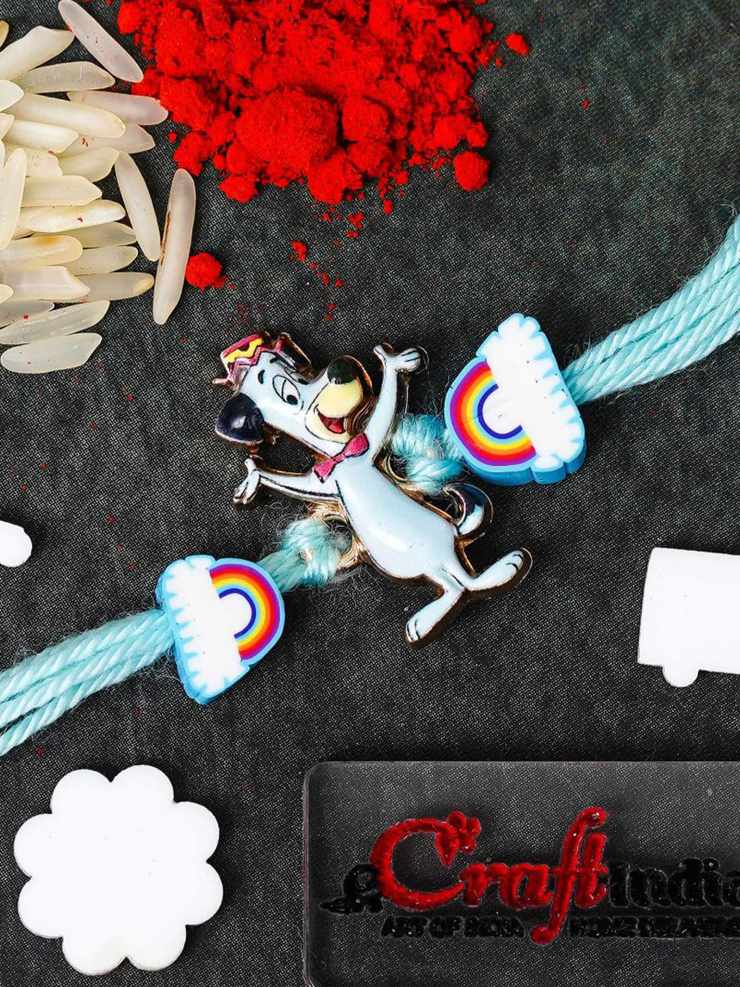 Buy ECraftIndia Cute Dog Rainbow Designer Rakhi With Roli Chawal ...