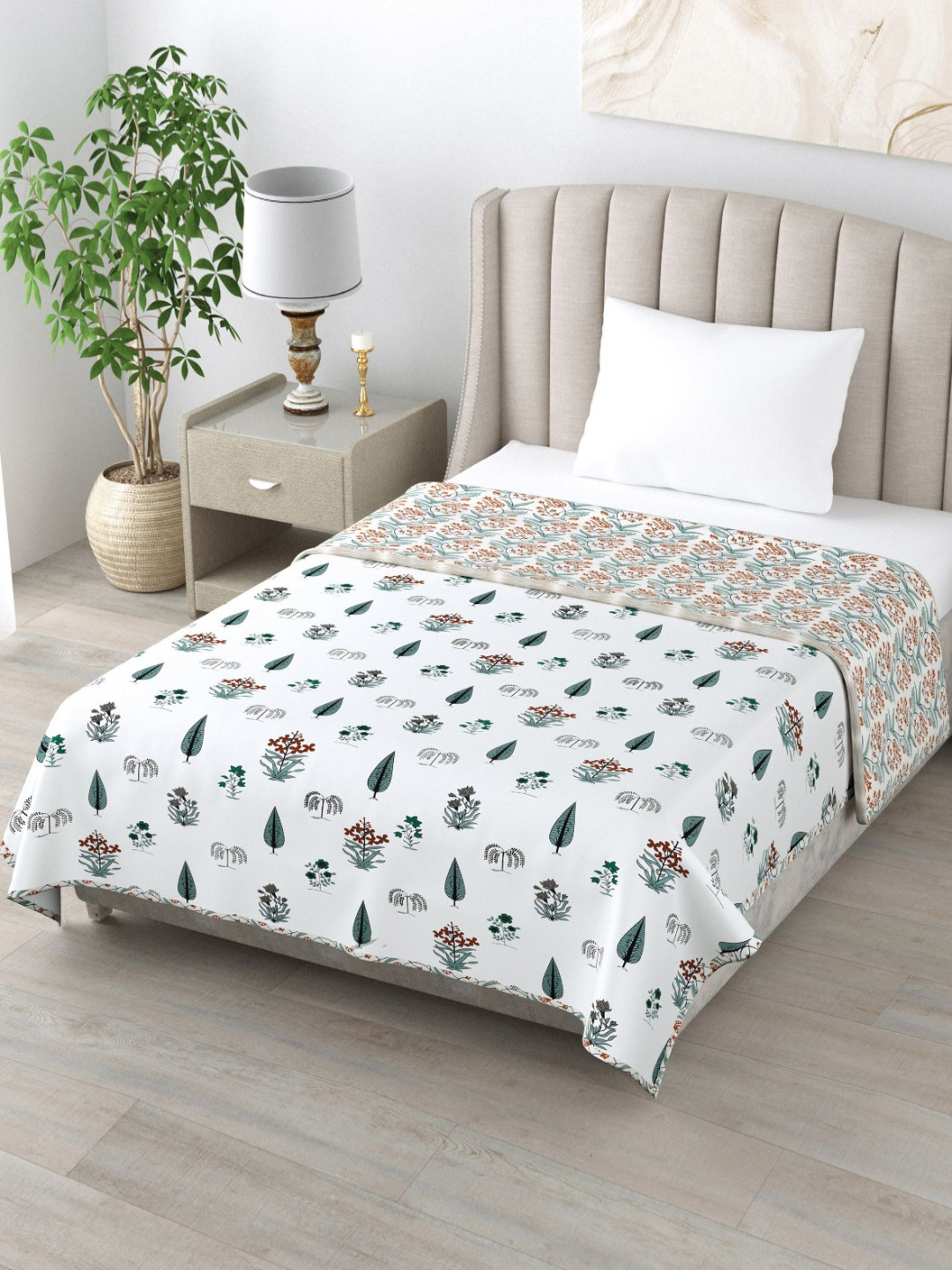 Buy Divine MOdex White & Green Printed Cotton 180 TC AC Room Reversible Single Bed Dohar ...