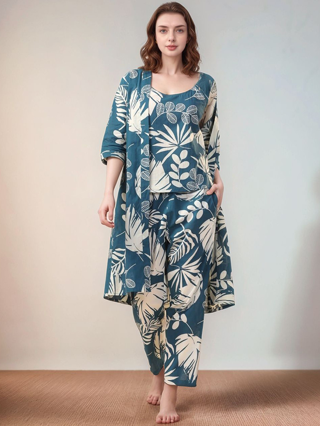 Buy OKARA Printed Pure Cotton Top & Trousers With Shrug Co Ords - Co ...