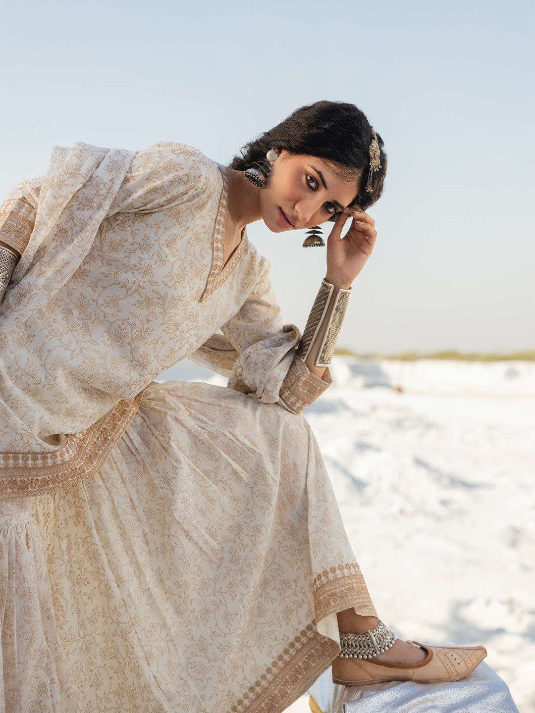 Buy KARAJ JAIPUR Women Cream Embroidered Sharara Set - Kurta Sets for ...