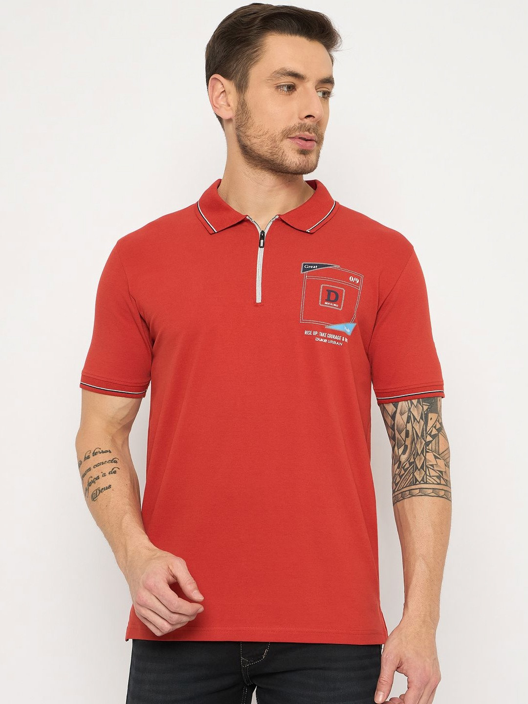 Buy Duke Polo Collar Applique Slim Fit Cotton T Shirt - Tshirts for Men ...