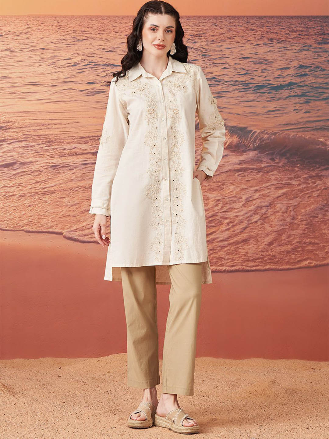 Buy Lakshita Women Cream Rayon Embroidered Tunic - Tunics for Women ...
