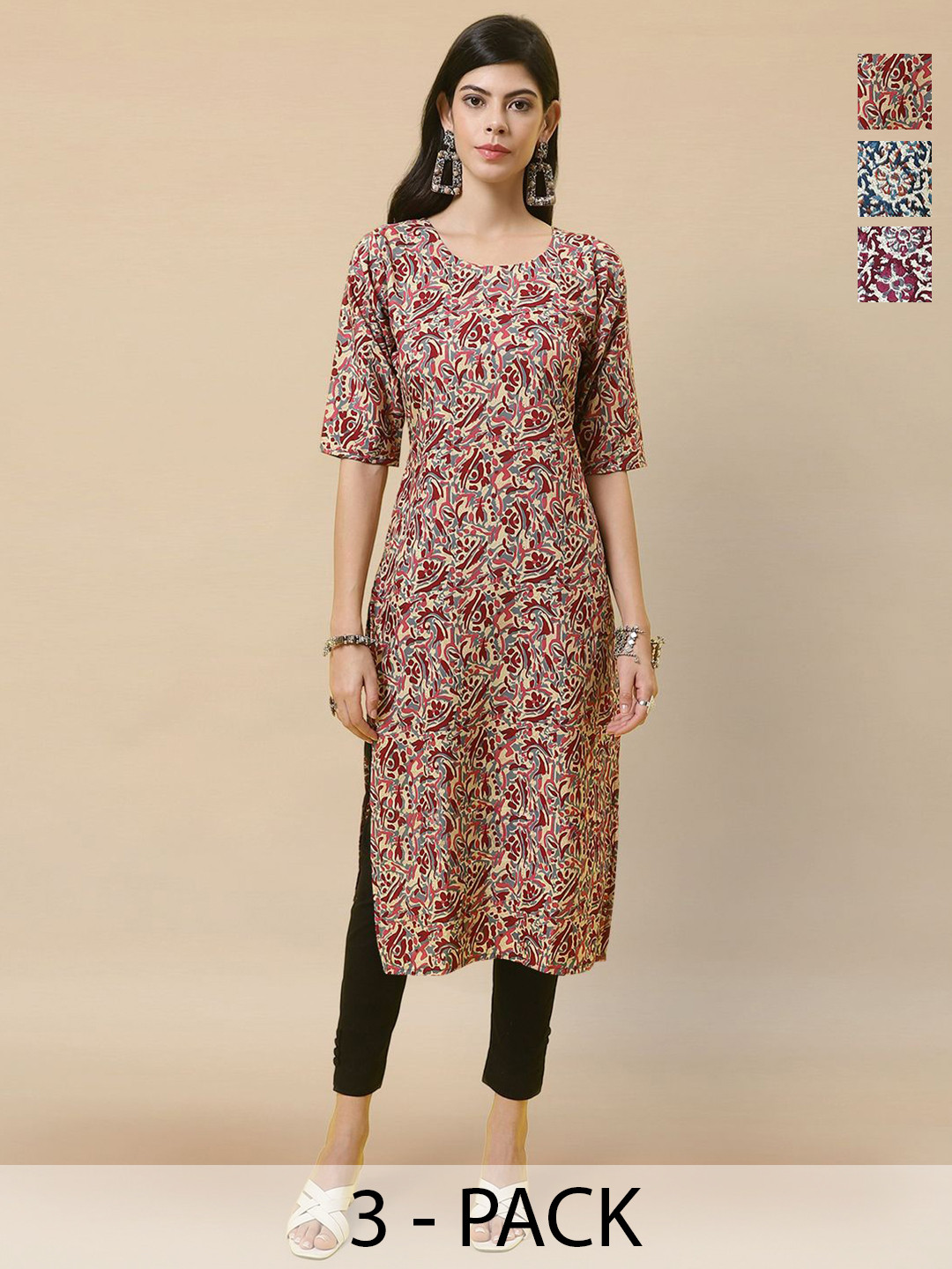 Buy Anouk Rustic Women Pack Of 3 Ethnic Motifs Printed Kurtas - Kurtas ...