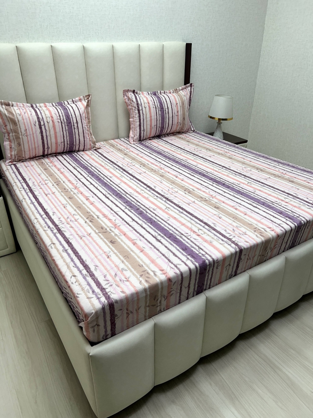 Buy Pure Decor Velar Fur Sib Purple Striped Cotton 300TC King Bedsheet ...