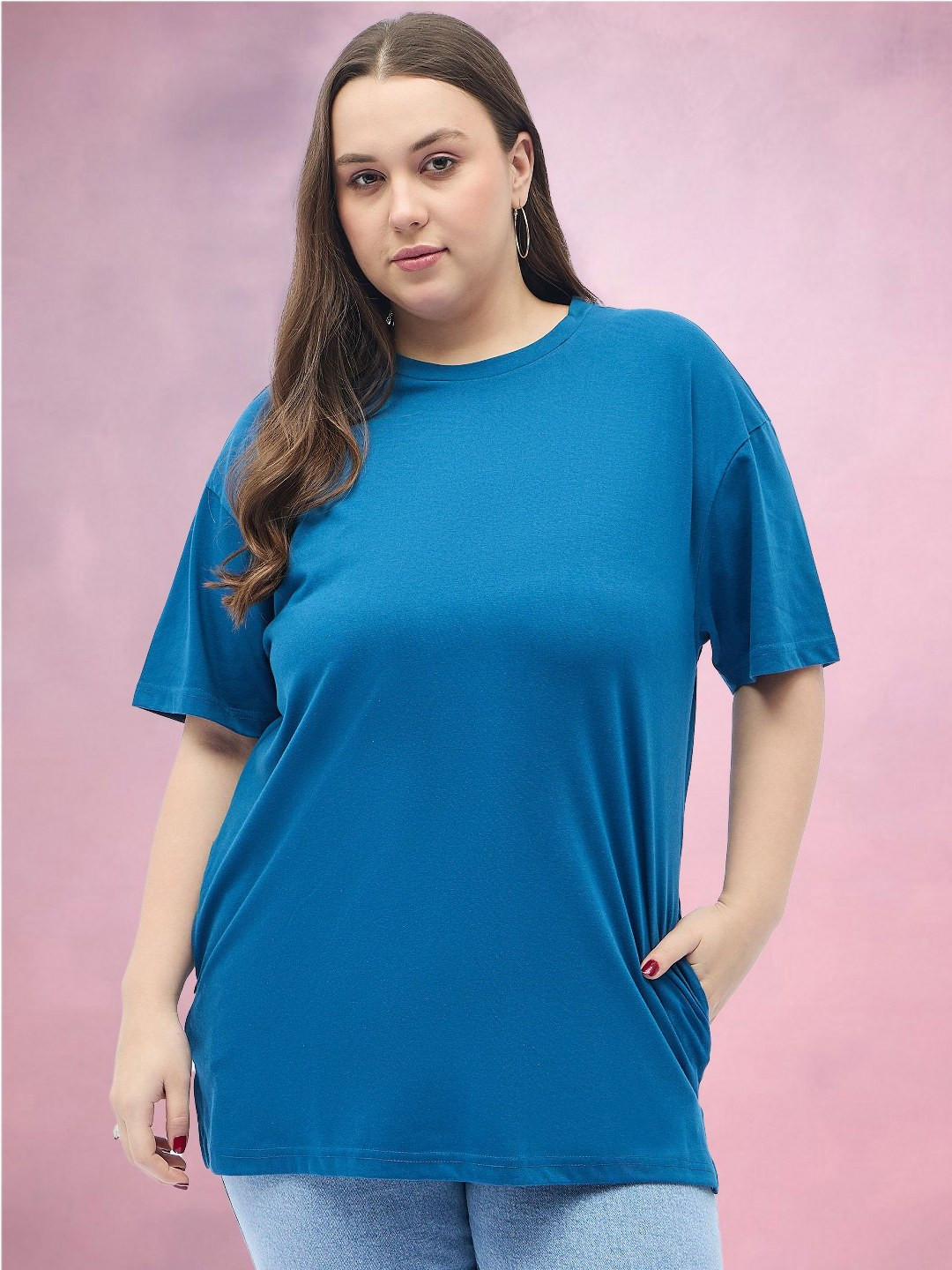 Buy DressBerry Curve Women Plus Size Solid Round Neck Oversized T Shirt ...