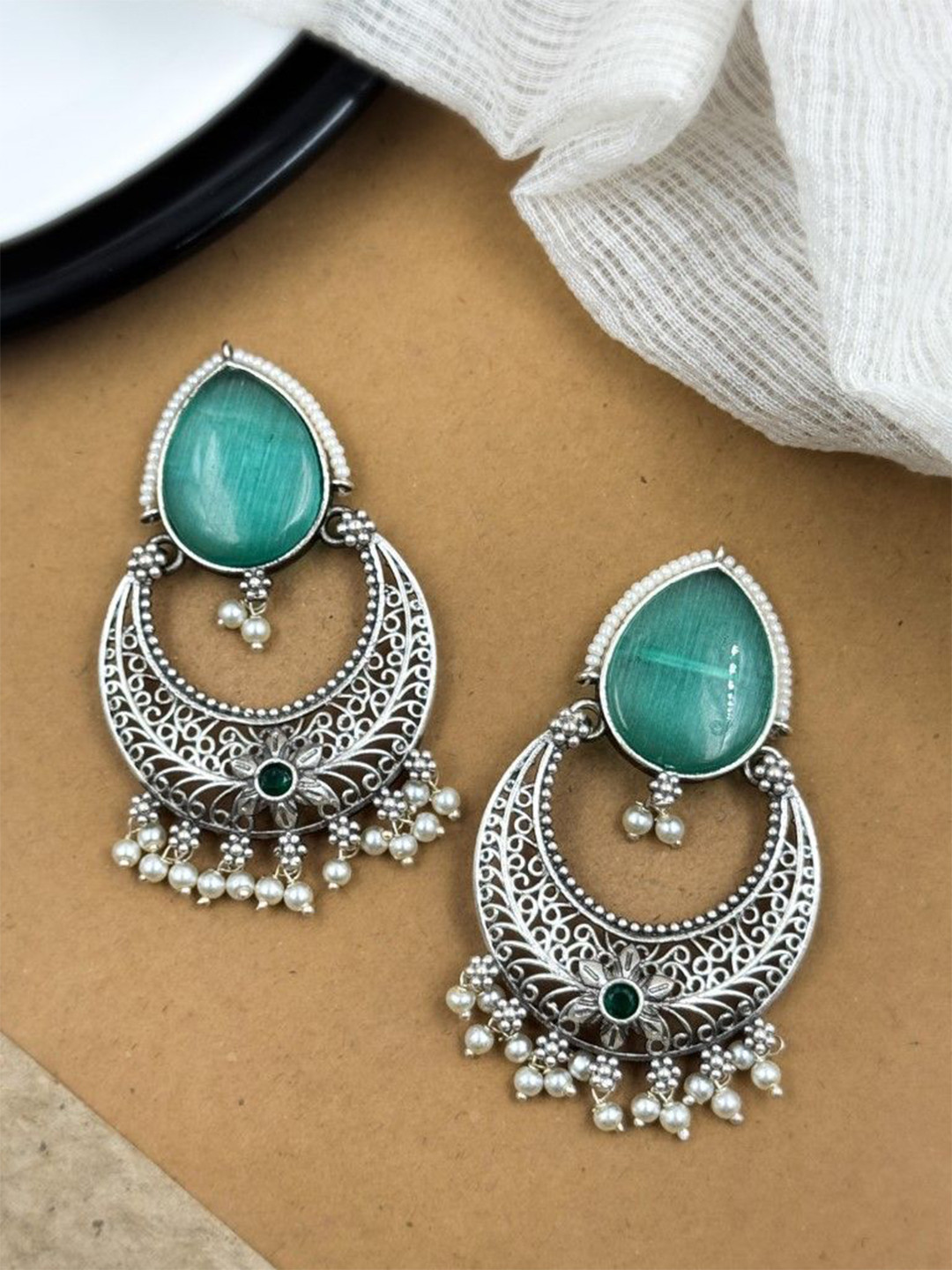 Buy NAMAN ARTS Silver Plated Artificial Stones Studded & Beaded ...