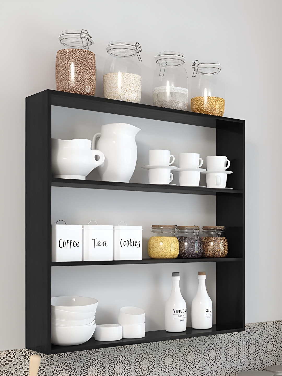 Buy Xtenshion Crafts Black Wood 4 Layer Basic Wall Shelf - Wall Shelves ...