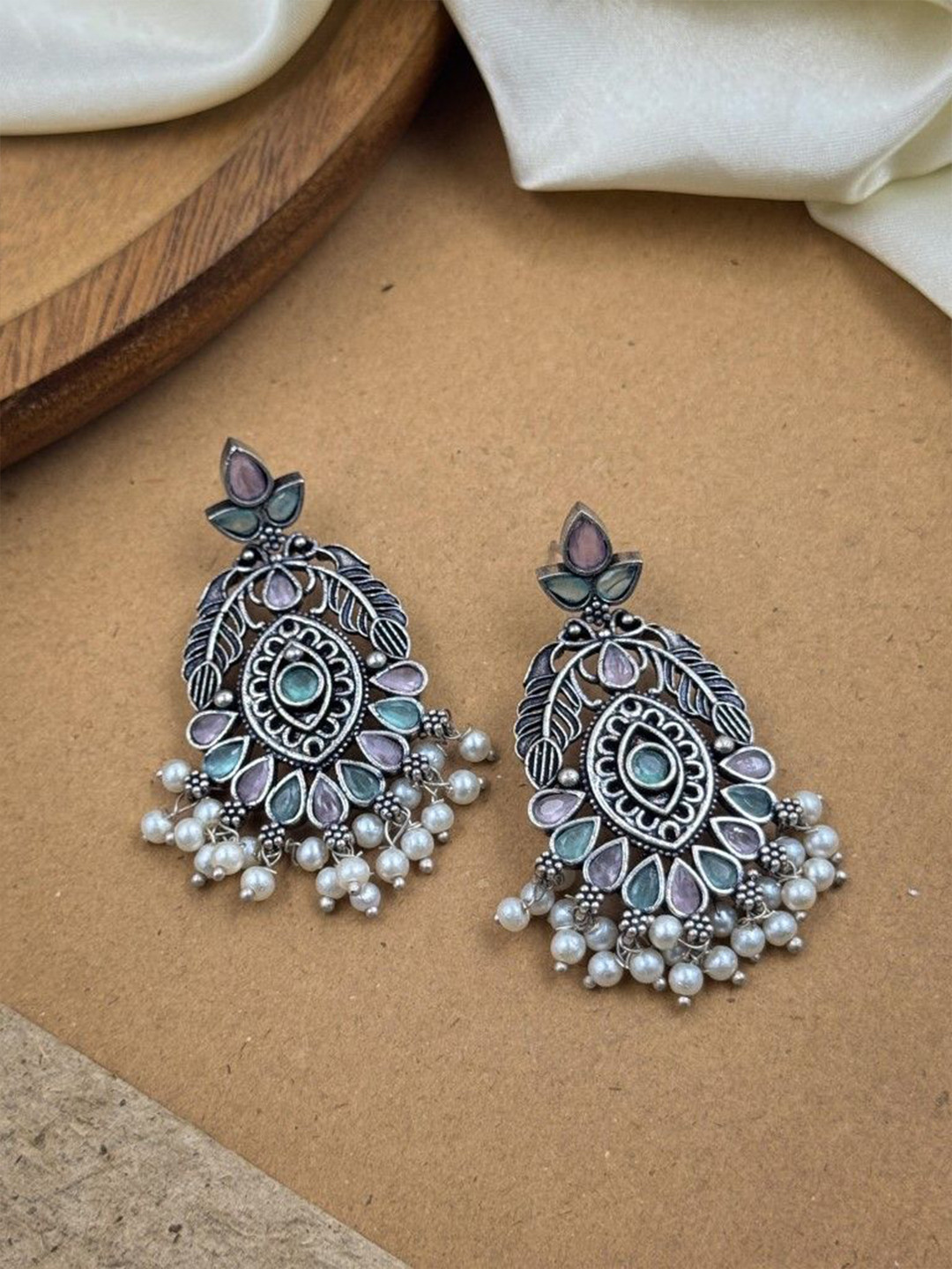 Buy NAMAN ARTS Silver Plated Artificial Stones Studded & Beaded ...