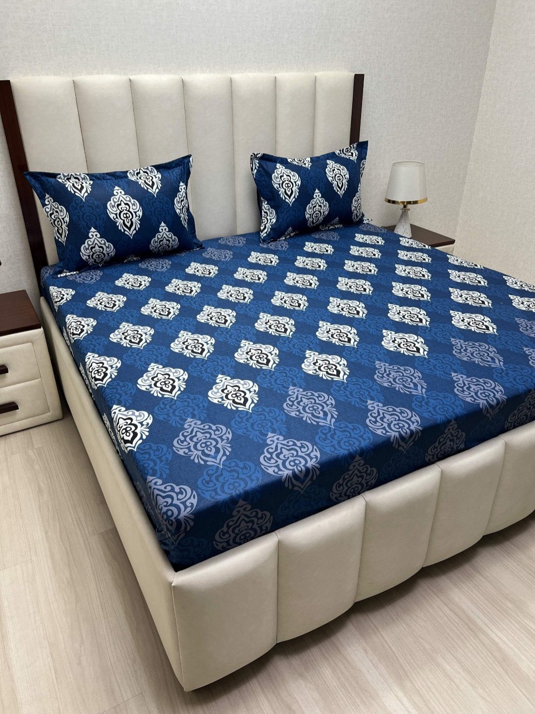 Buy Pure Decor Passion Fur Blue & White Ethnic Cotton 350 TC Queen ...
