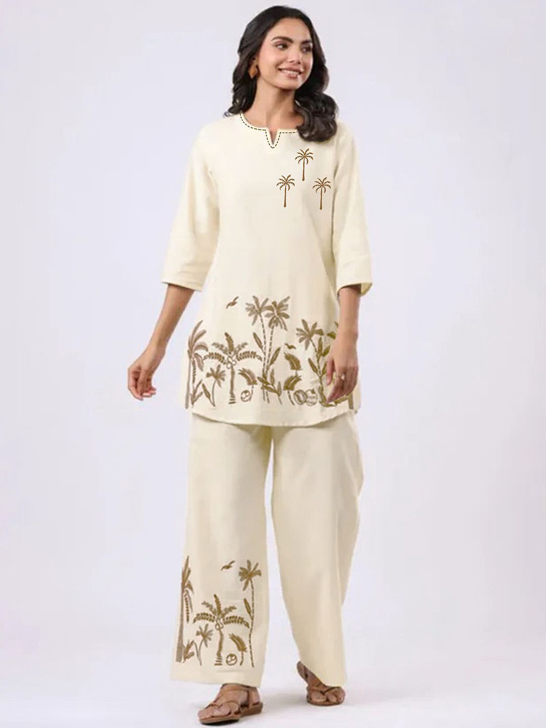 Buy Trendmalls Women's Printed Cotton Top With Trousers Co Ords Set ...