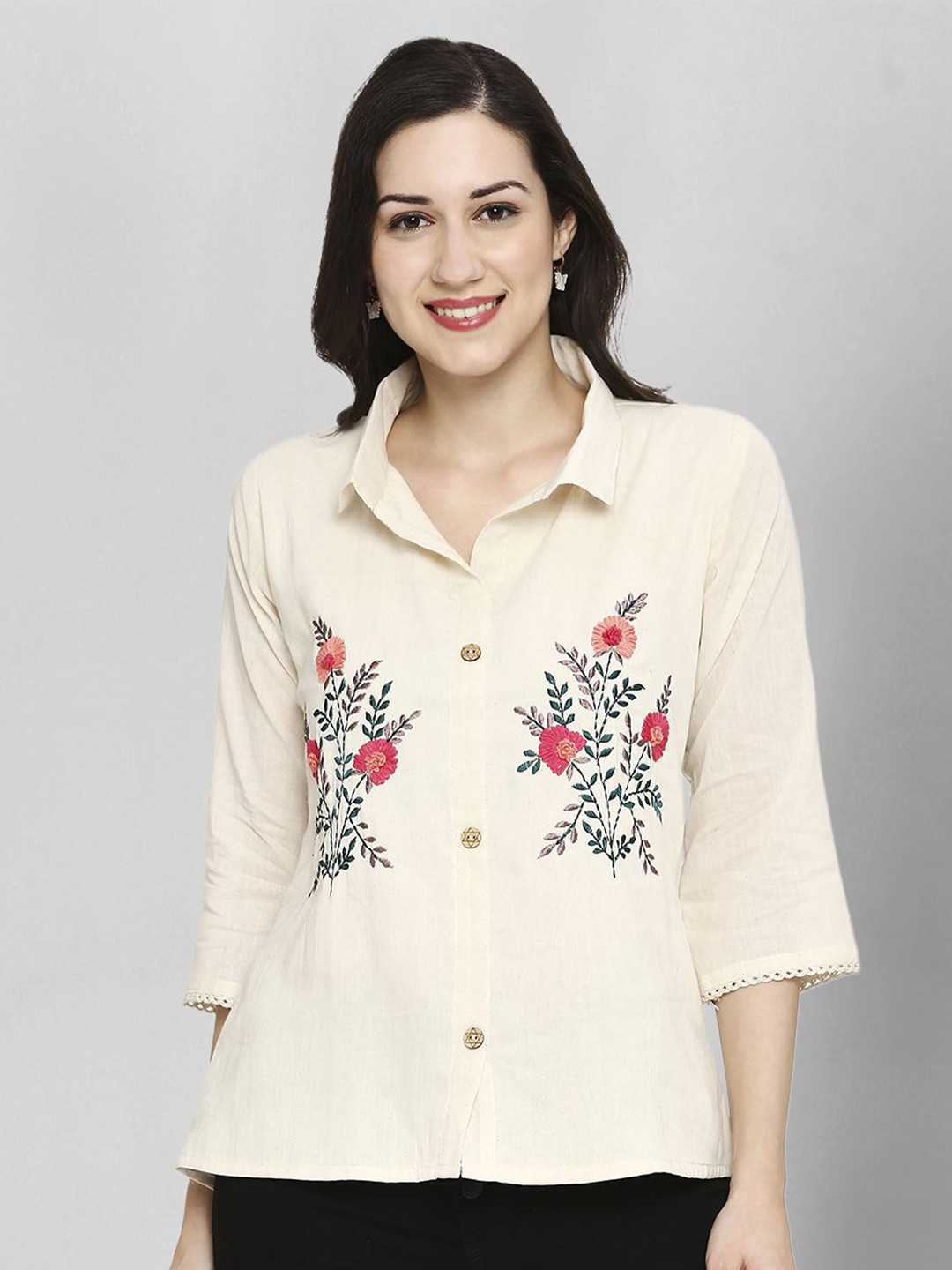 Buy CORSICA Women Floral Embroidered Shirt Style Top - Tops for Women ...
