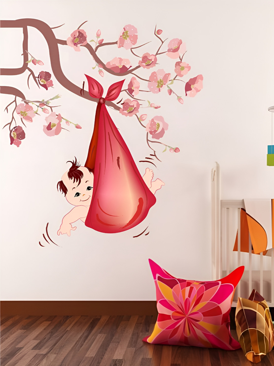 Buy LANSTICK Pink Printed Tree With Cute Baby Self Adhesive ...