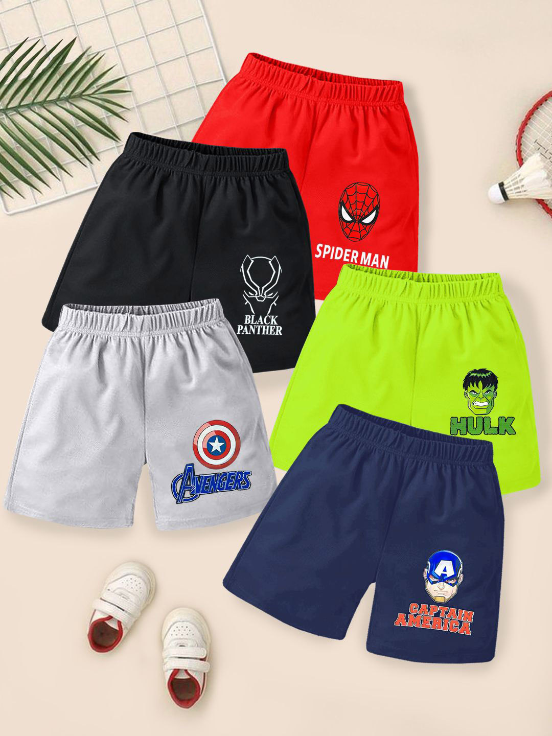 Buy YK Marvel Pack Of 5 Boys Superhero Printed Avengers Shorts Myk Sht ...