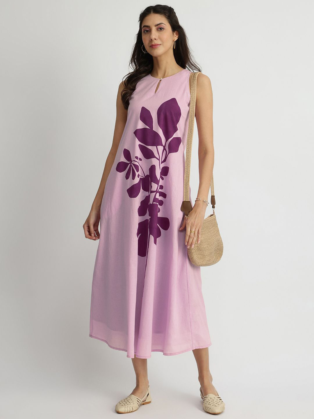 Buy Pink Fort Floral Print A Line Midi Dress - Dresses for Women ...