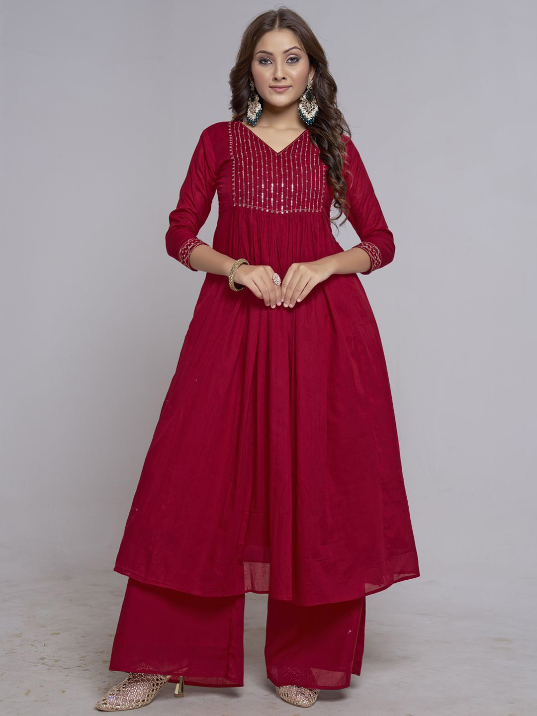 Buy AAHRA Women Embroidered Sequinned Work Kurta With Palazzos - Kurta ...