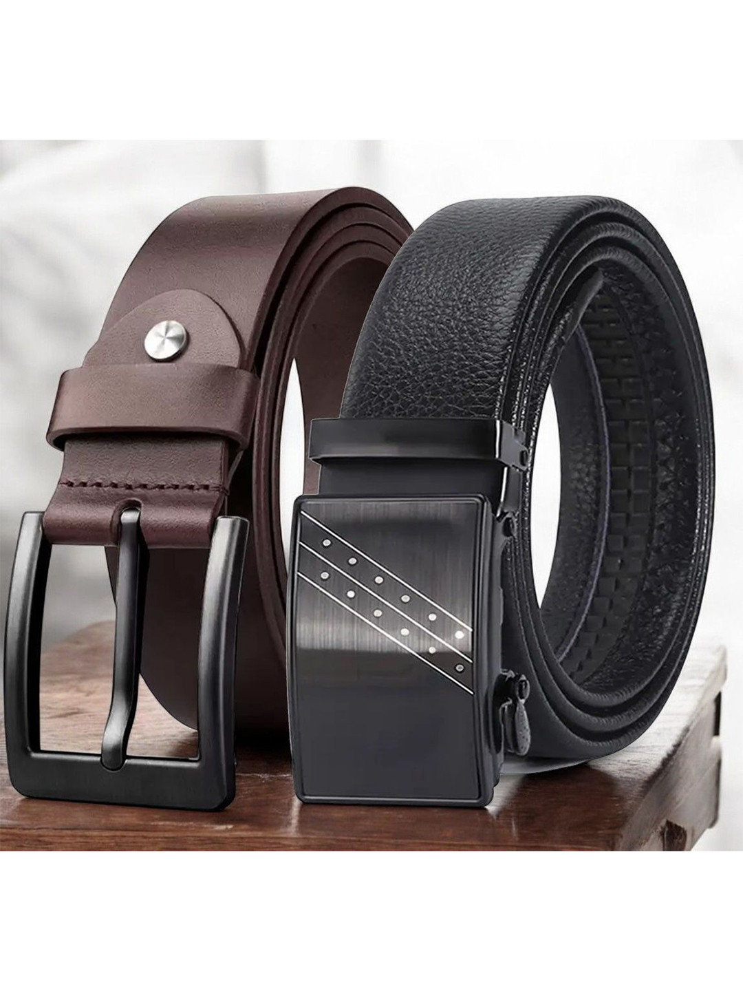Buy The Roadster Lifestyle Co Men Set Of 2 Textured Leather Belts ...