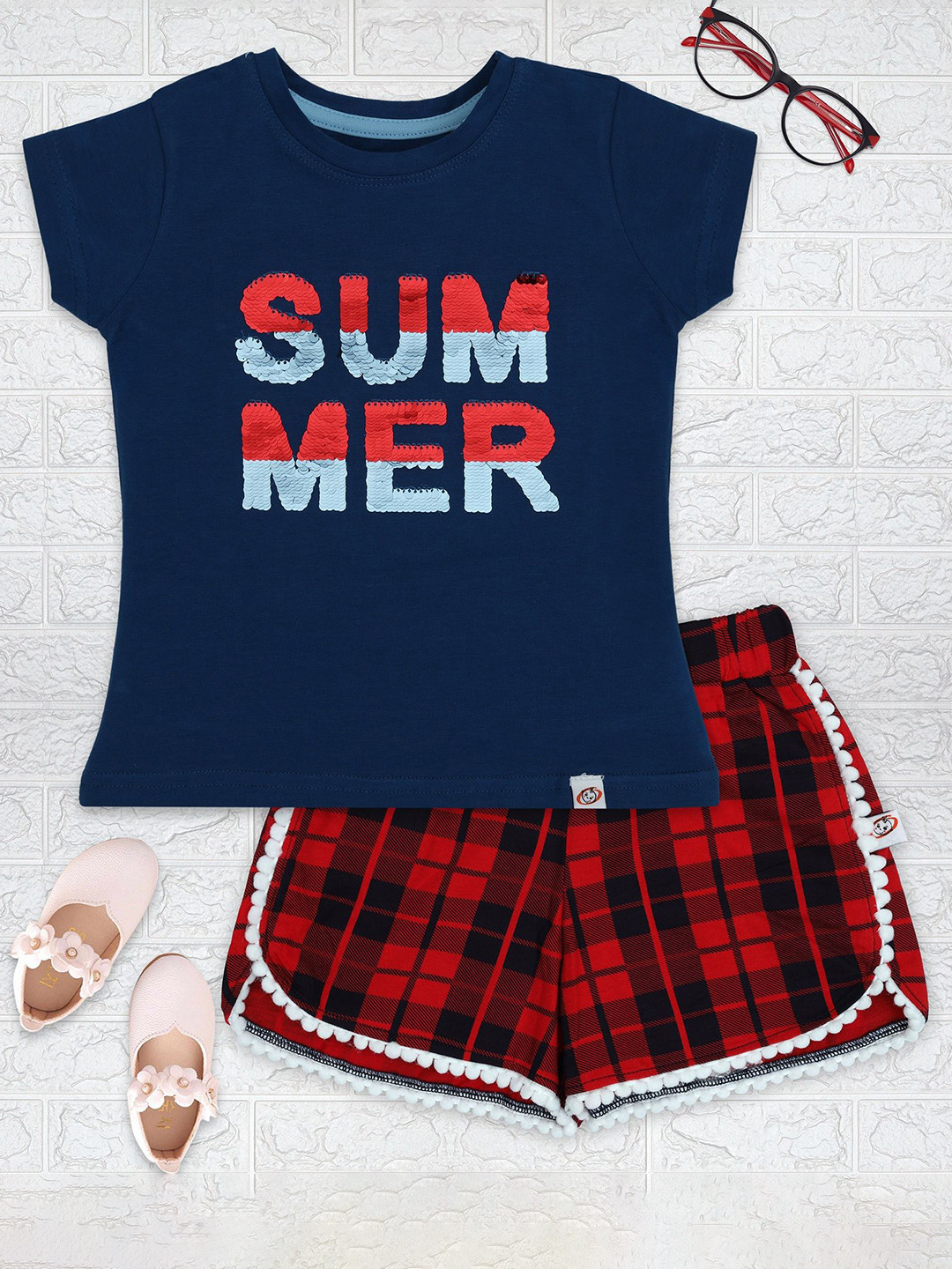 Buy Nino Togs Girls Embellished Round Neck Pure Cotton T Shirt With ...