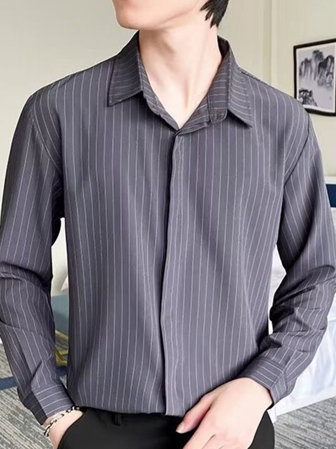 Buy StyleCast Men Spread Collar Vertical Striped Formal Shirt - Shirts ...