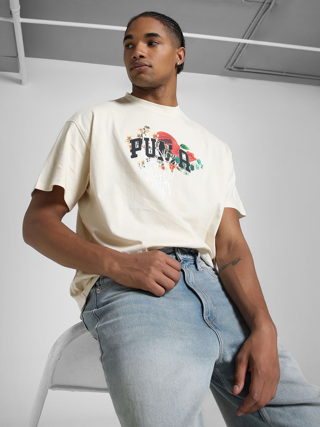 Buy Puma Dunked In Florals Printed Pure Cotton Basketball T Shirt ...