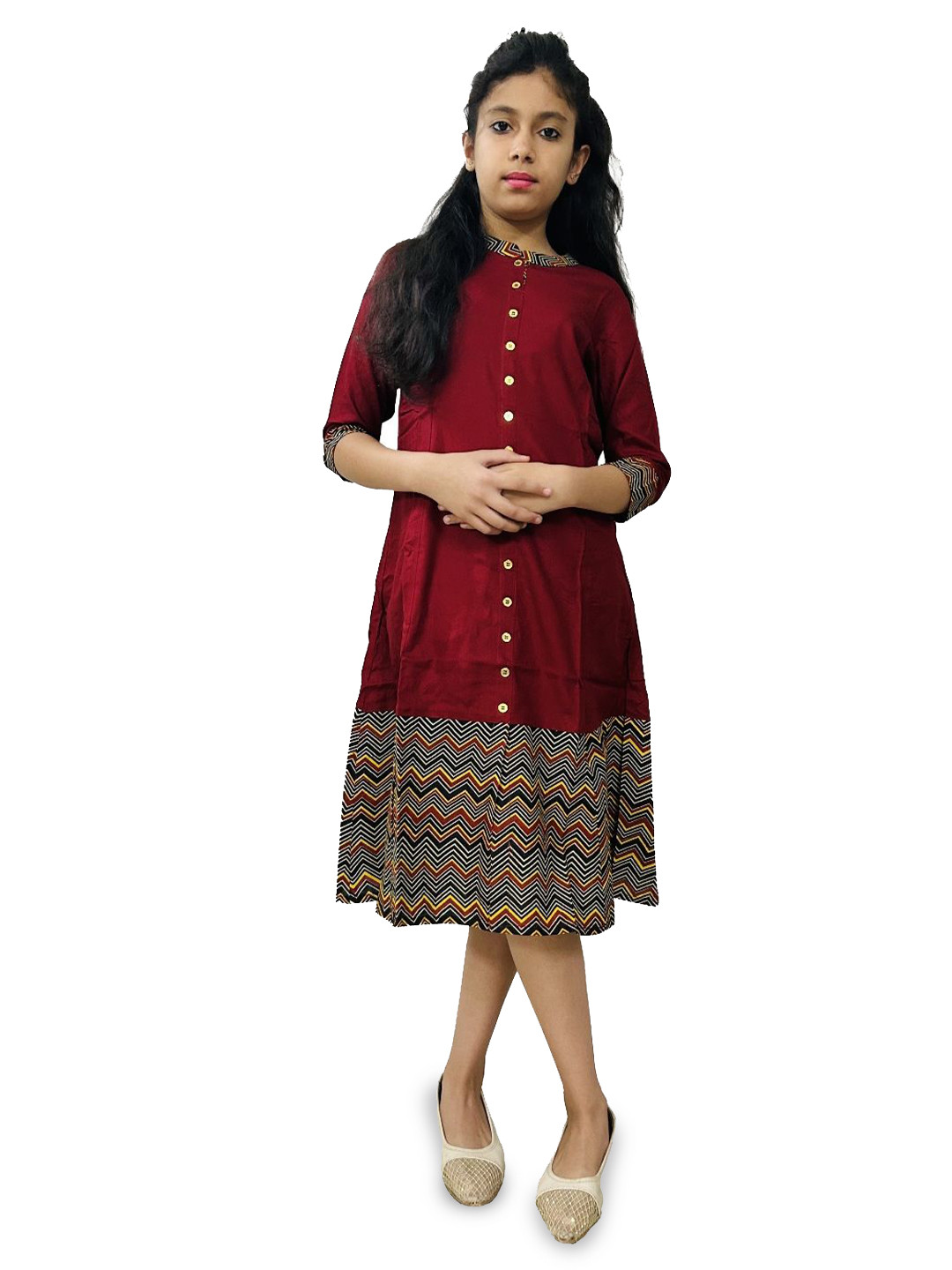 Buy YASH GALLERY Girls Chevron Print A Line Midi Dress - Dresses for ...