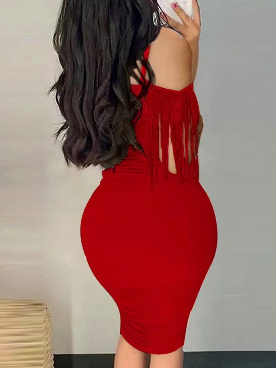 Buy StyleCast Red Shoulder Straps Cold Shoulder Sleeves Bodycon Dress ...