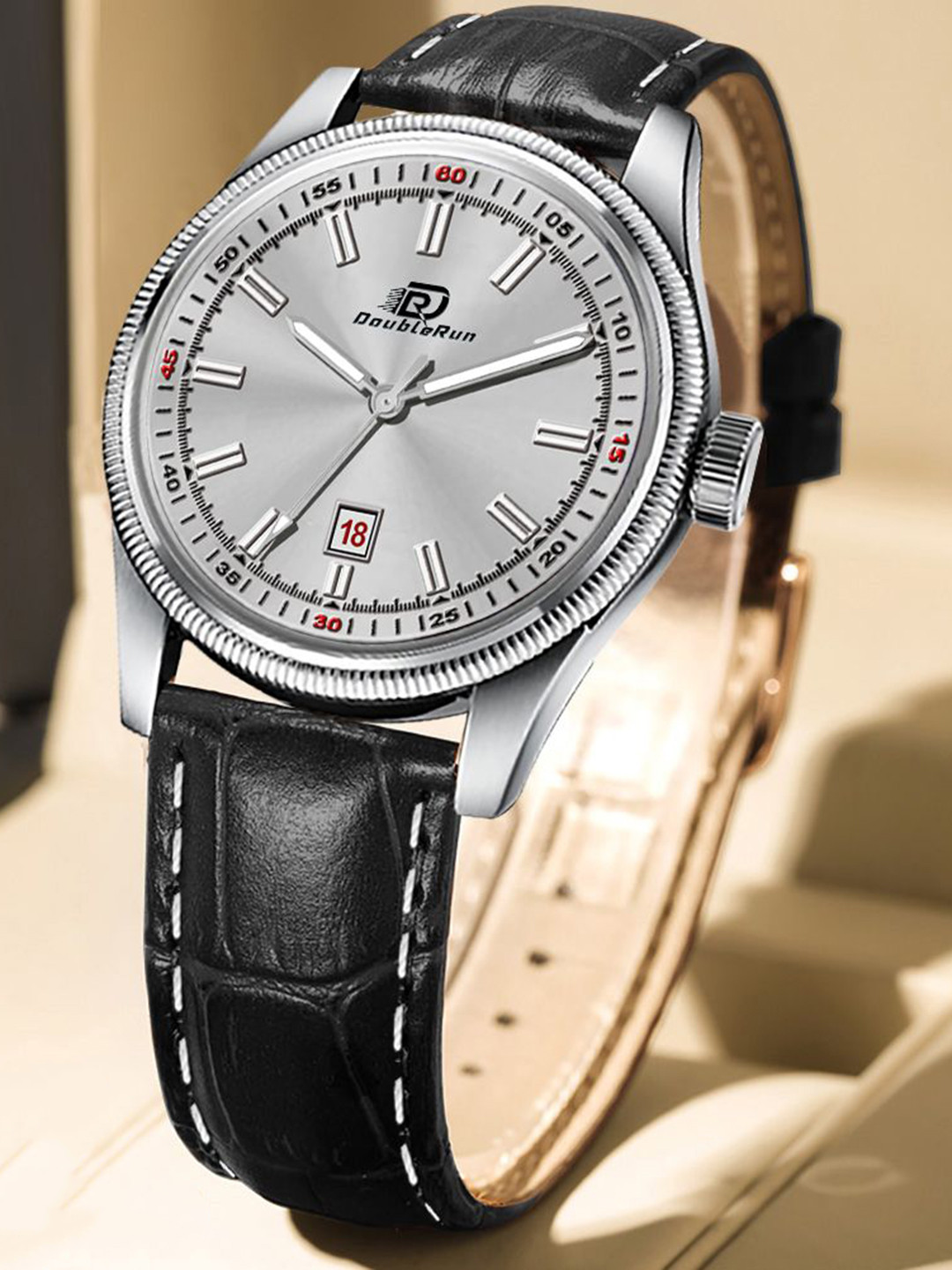 Buy DOUBLERUN Men Dial & Leather Straps Analogue Multi Function Watch ...