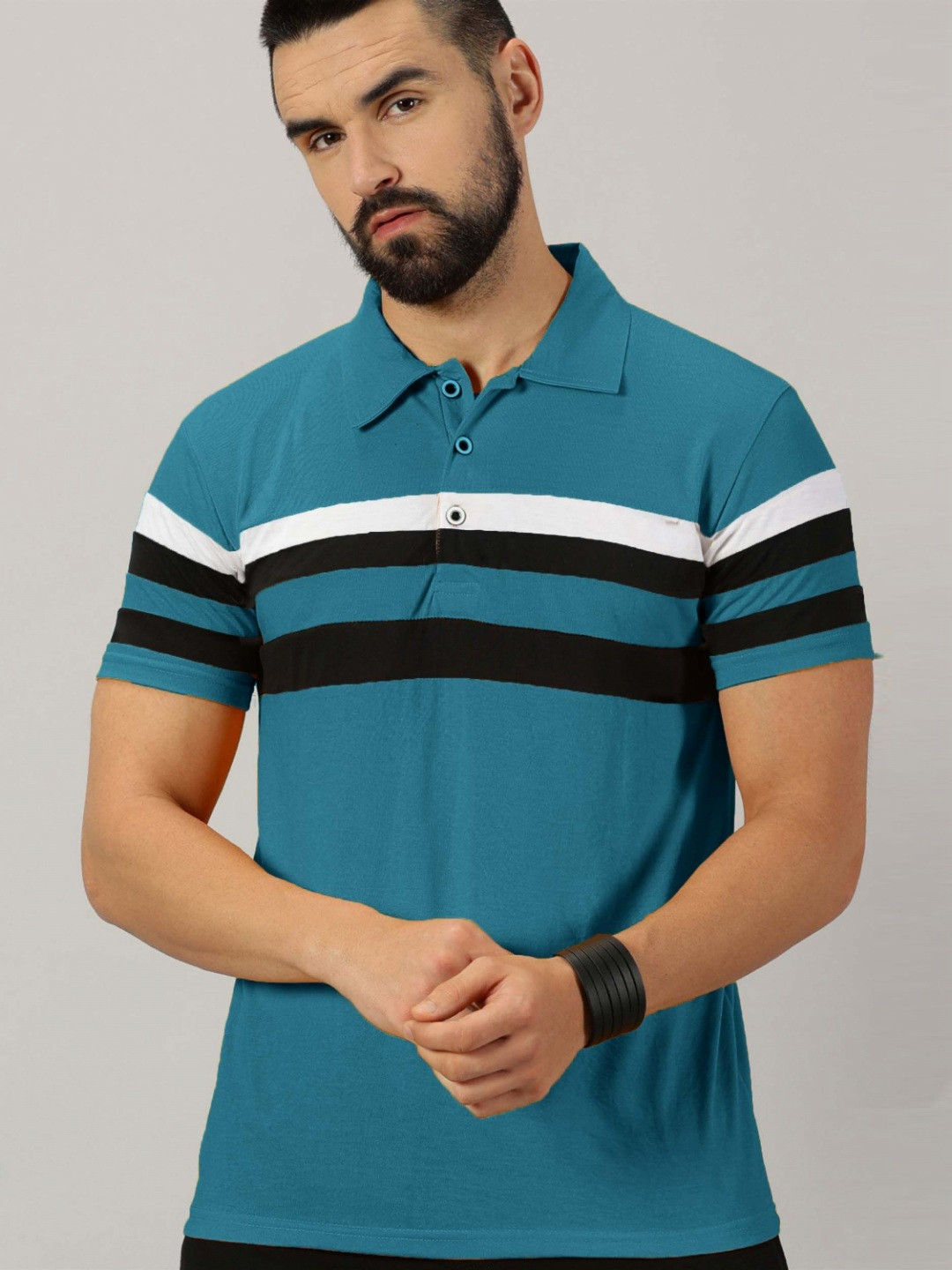 Buy THE BEETEL HOUSE Men Striped Polo Collar T Shirt - Tshirts for Men ...