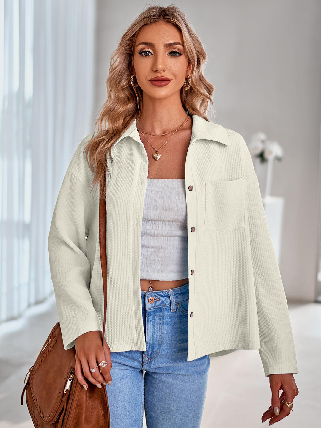 Buy StyleCast White Spread Collar Casual Shacket - Shackets for Women ...