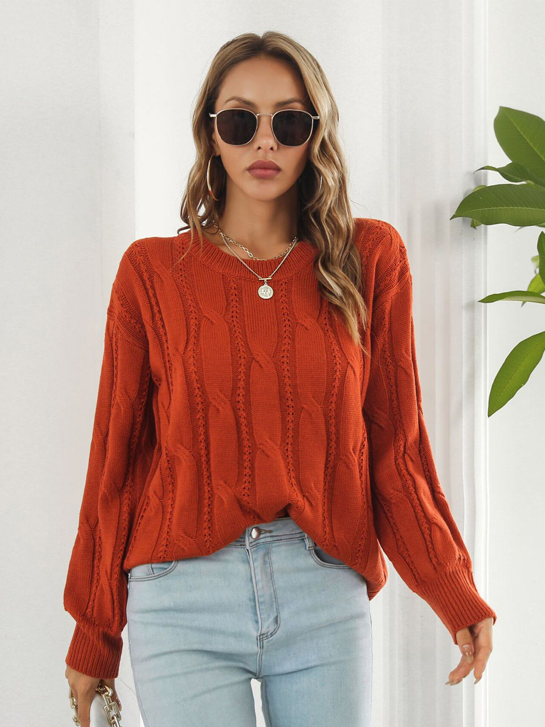 Buy StyleCast Women Rust Cable Knit Pullover Sweater - Sweaters for ...