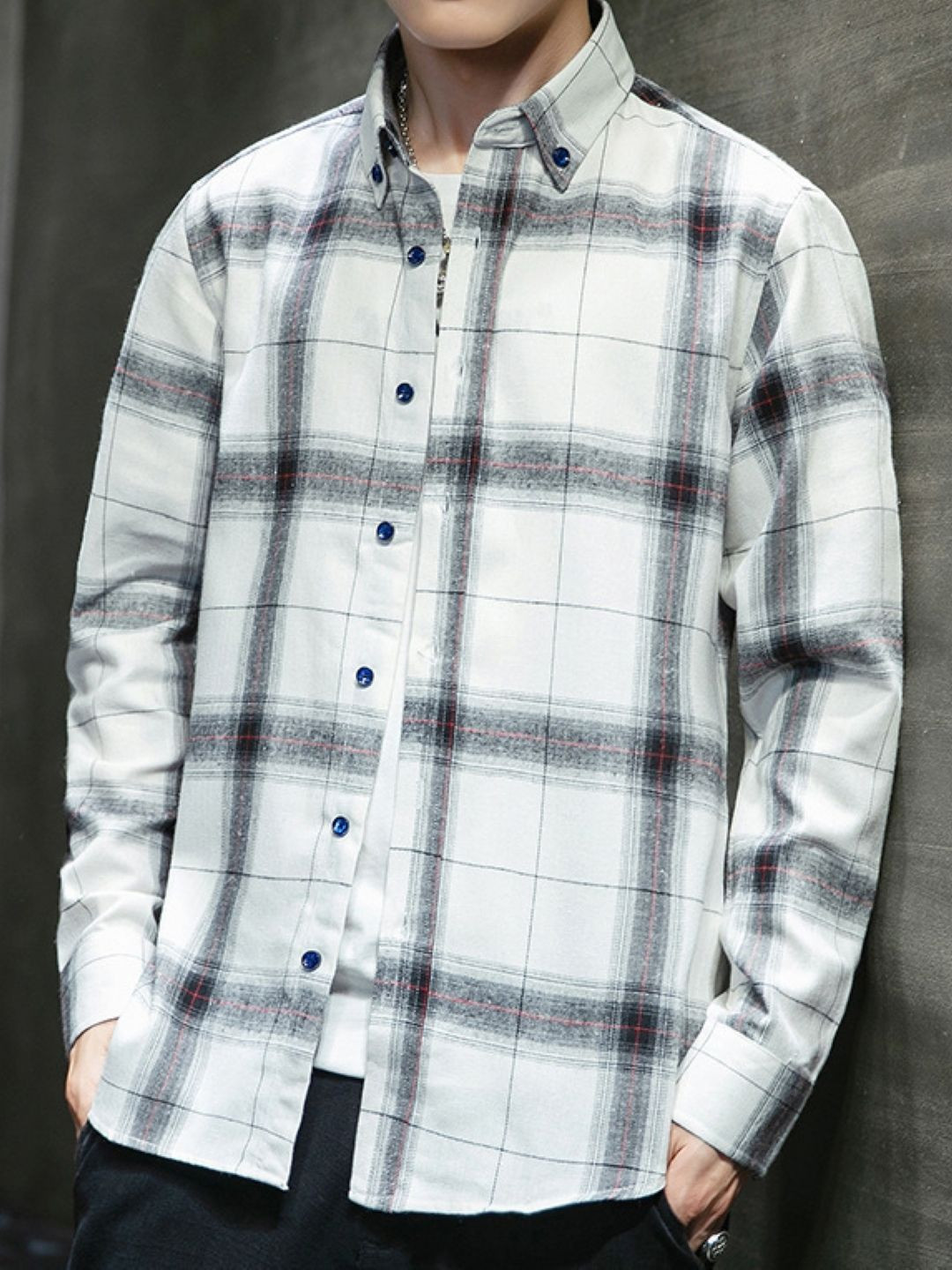 Buy KPOP Men White Windowpane Checks Casual Shirt - Shirts for Men ...