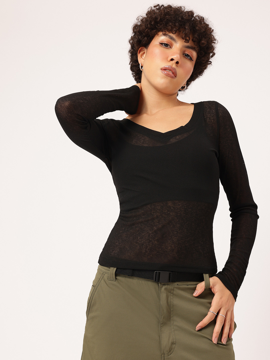 Buy StyleCast Grunge Gram Semi Sheer Fitted Top - Tops for Women ...