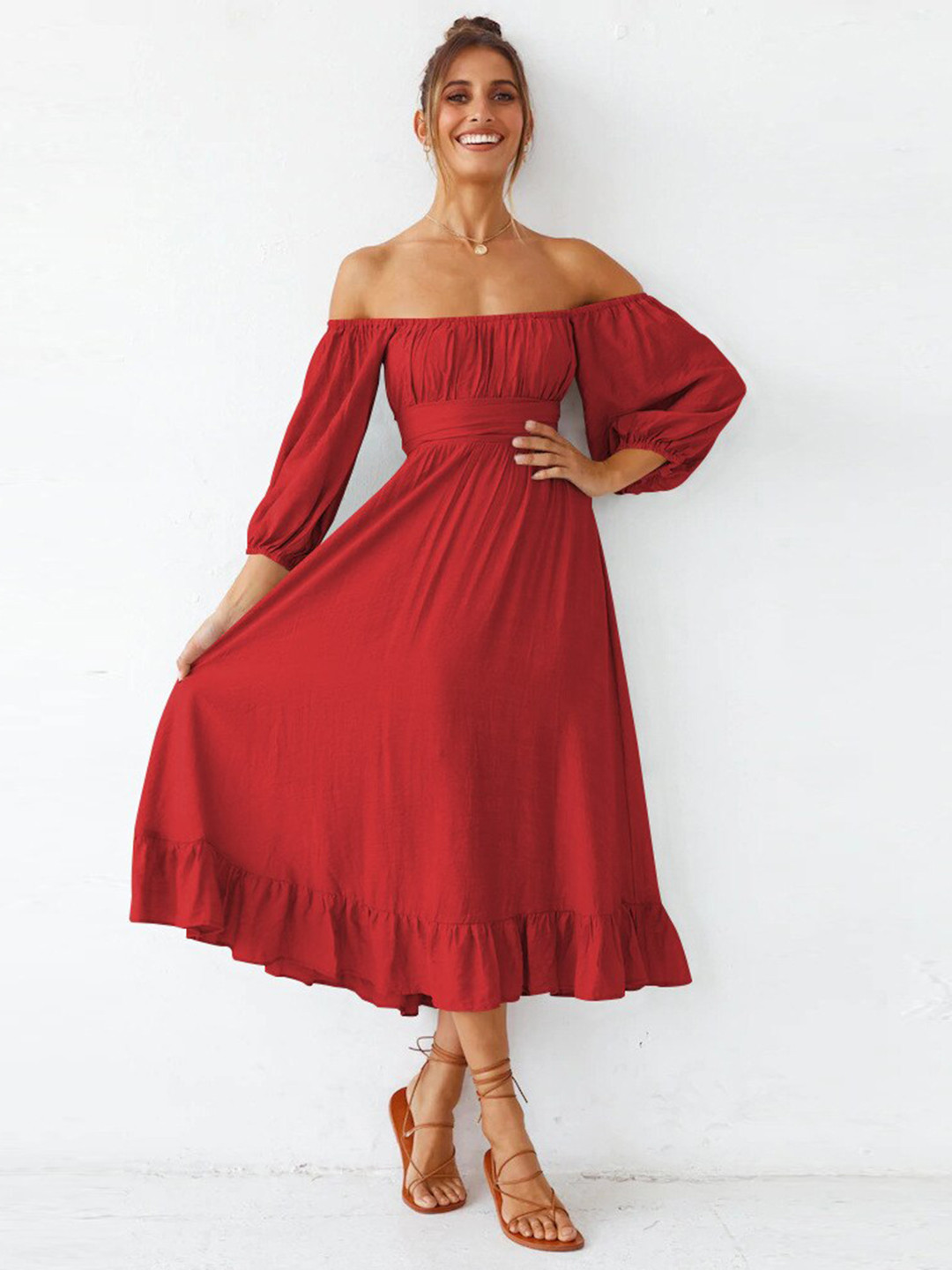 Buy StyleCast Women Red Off Shoulder Midi Dress - Dresses for Women ...