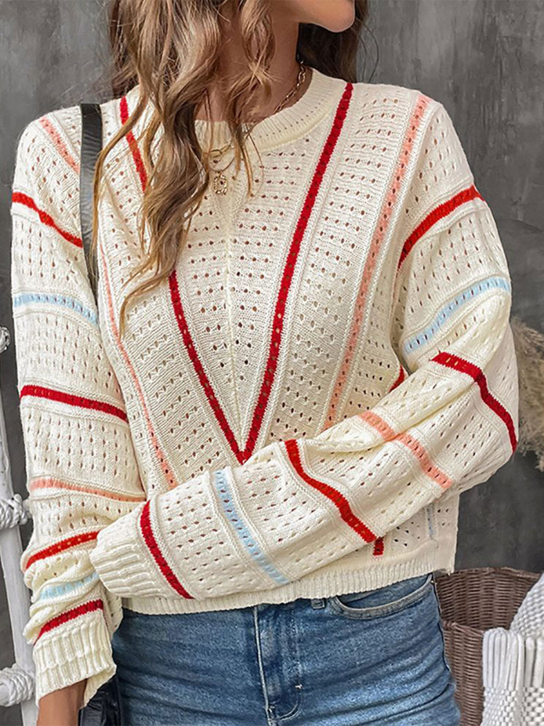 Buy StyleCast X Revolte Women Self Design Open Knit Pullover Sweaters ...