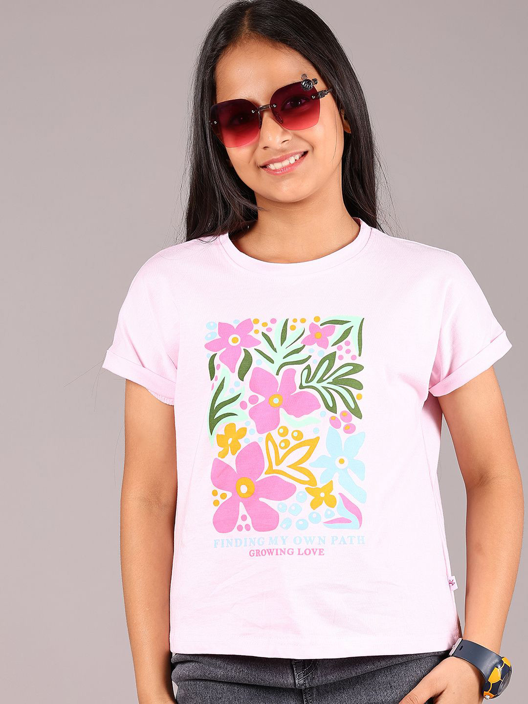 Buy V Mart Girls Floral Printed Round Neck Cotton T Shirt - Tshirts for ...