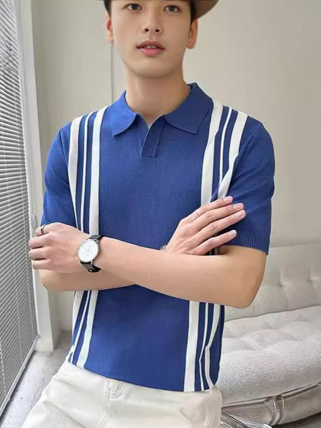 Buy StyleCast Men Striped Printed Polo Collar Slim Fit T Shirt ...