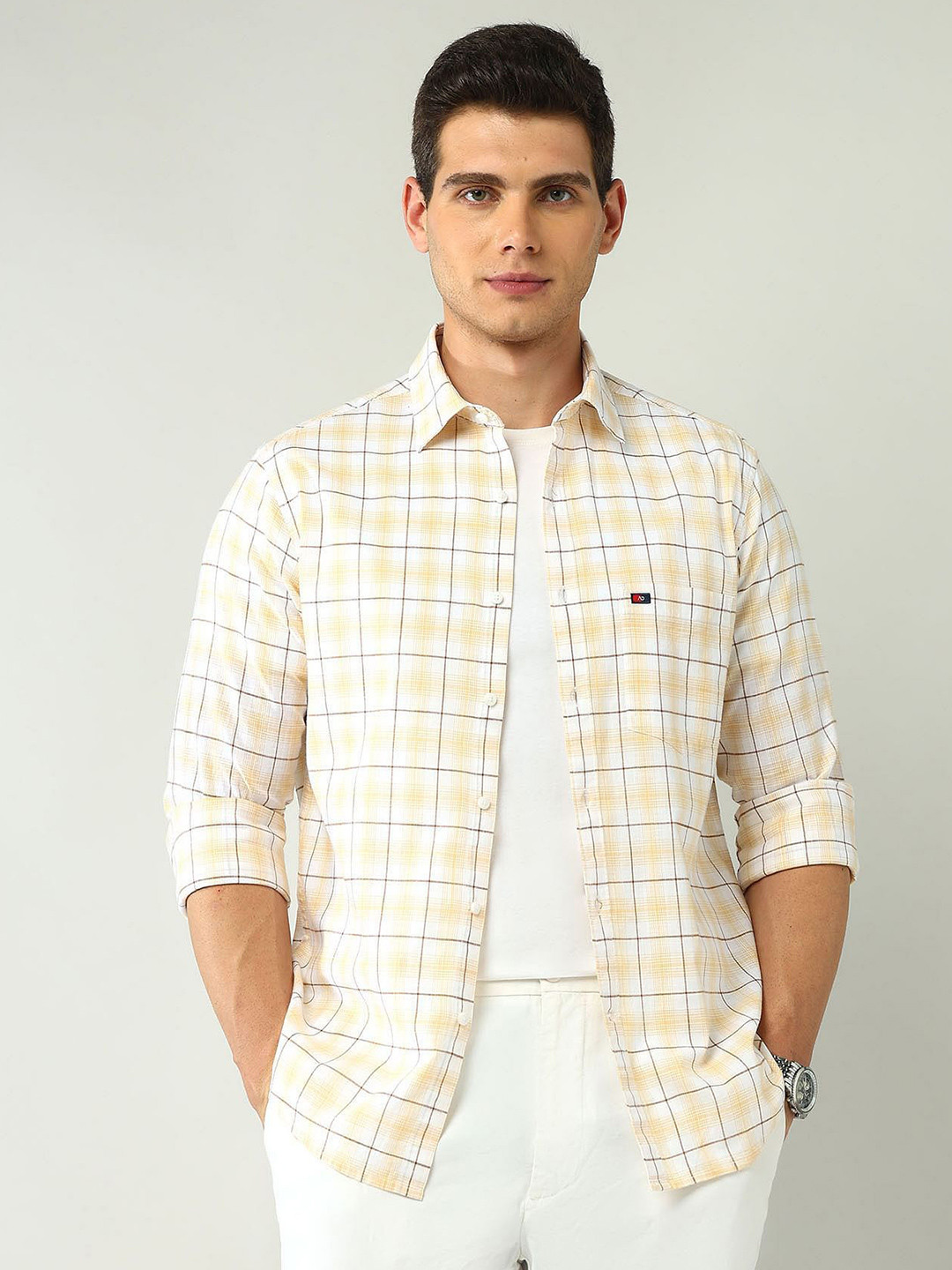 Buy AD By Arvind Men Classic Slim Fit Checked Casual Shirt - Shirts for ...