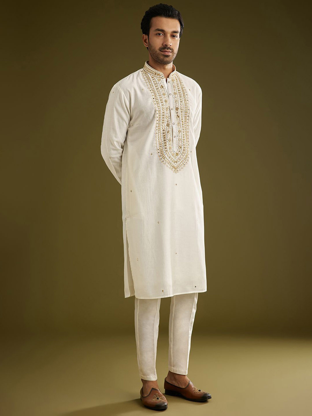 Buy KALKI Fashion Men Silk Thread Embroidered With Mirror Kurta Set ...