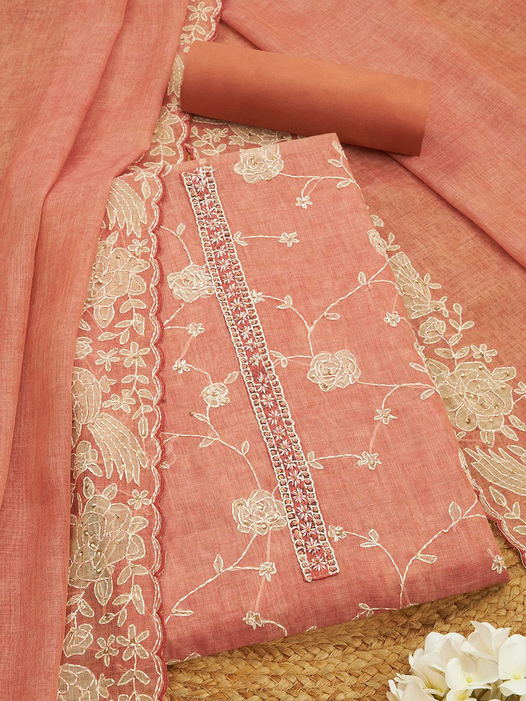 Buy Soch Embroidered Linen Unstitched Dress Material - Dress Material ...