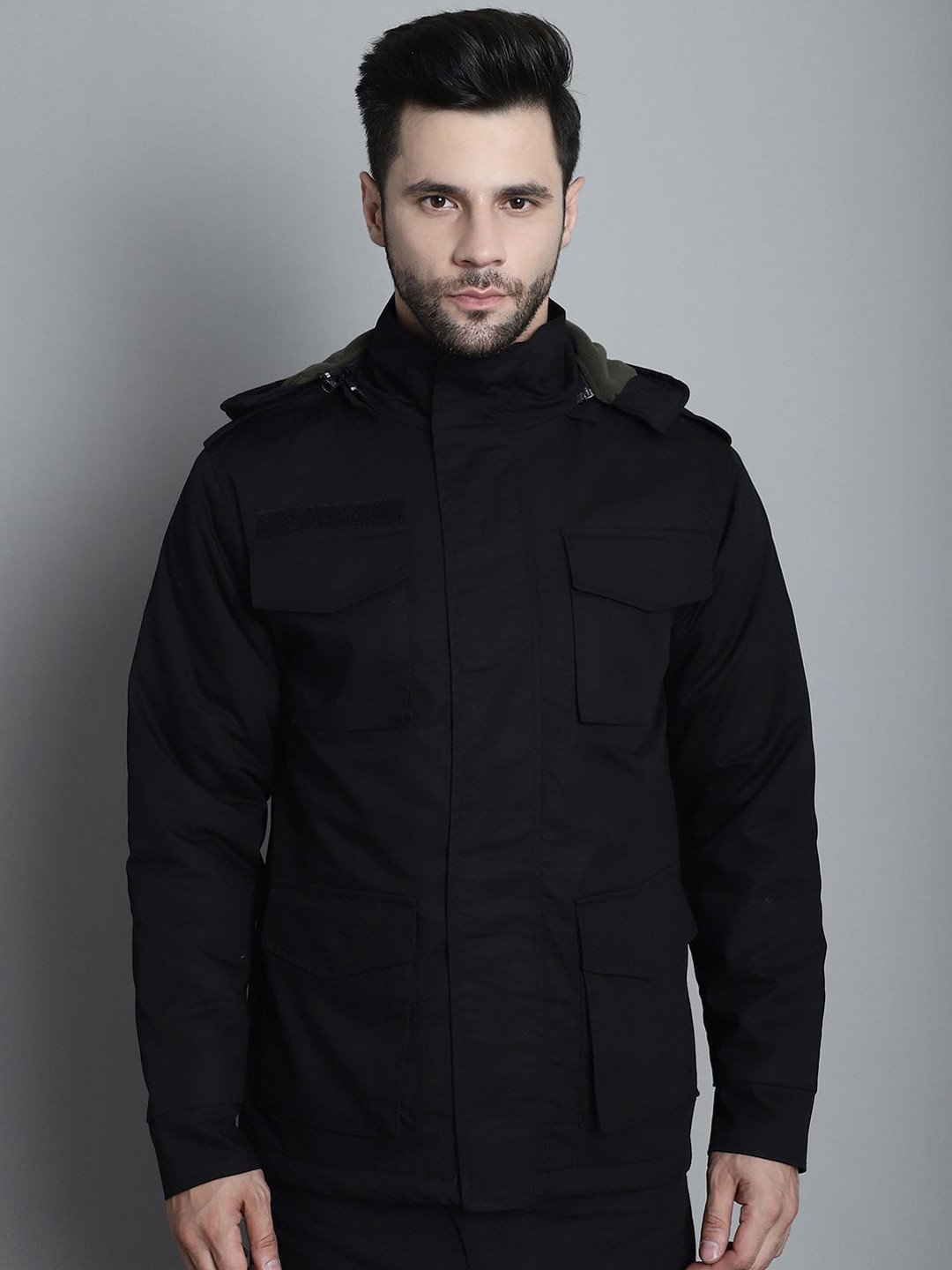 Buy MOUNTMILLER Men's Solid M65 Ripstop Field Hooded Tactical Jacket ...