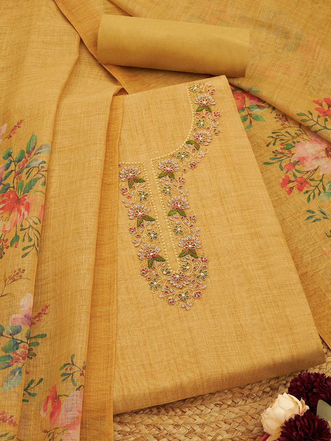 Buy Soch Printed Linen Unstitched Dress Material - Dress Material for ...