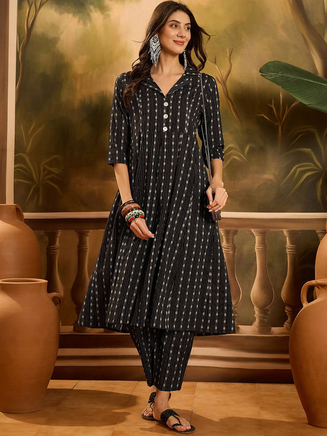 Buy Sangria Woven Design Pure Cotton Tunic With Trousers Co Ords - Co ...