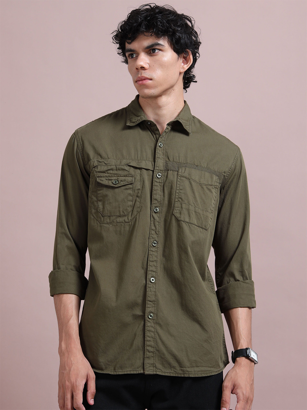 Buy RIGS AND RAGS Men Custom Fit Solid Spread Collar Cotton Casual ...