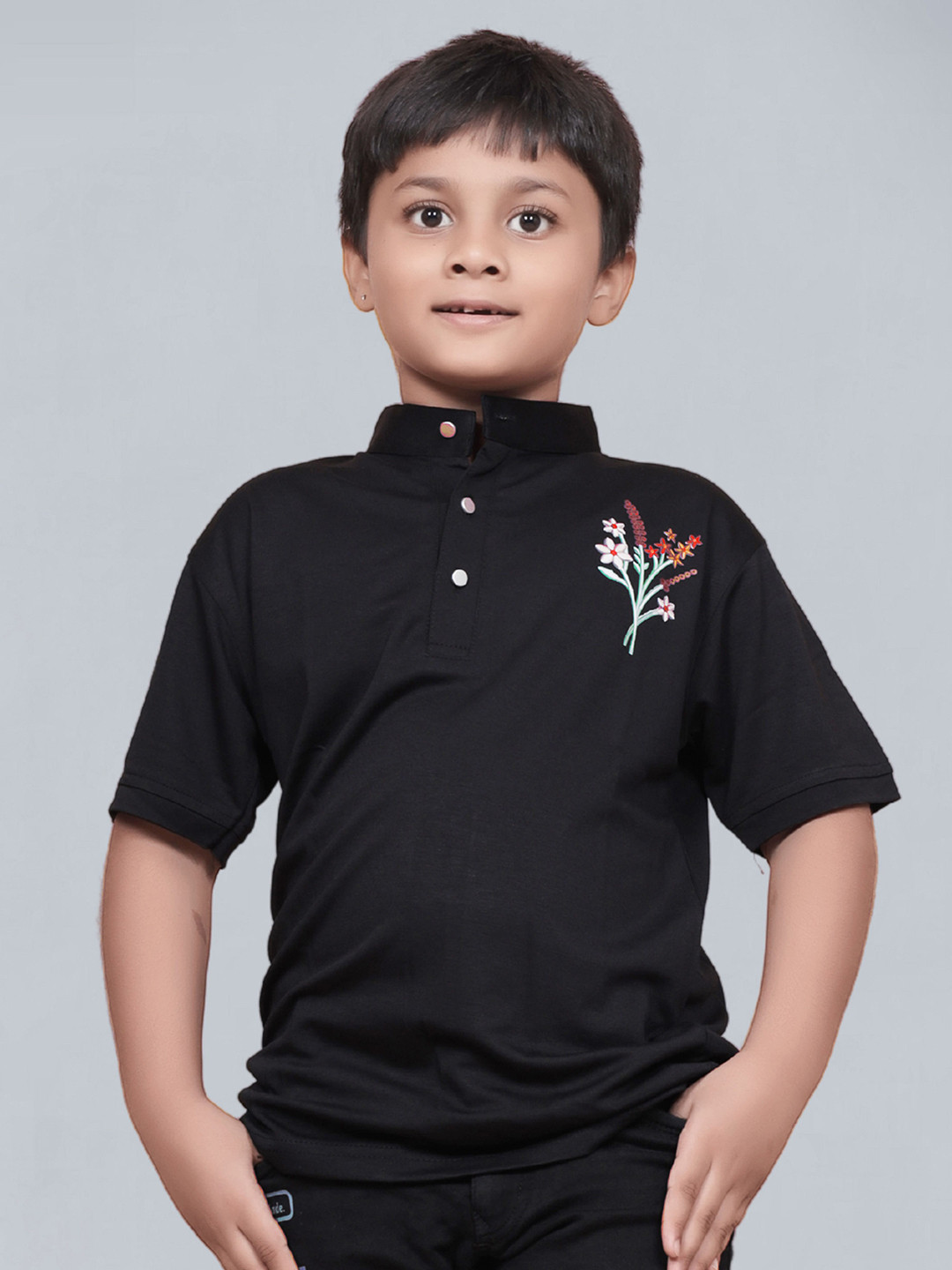 Buy SKY PEARL Boys Floral Printed Mandarin Collar Cotton T Shirt ...