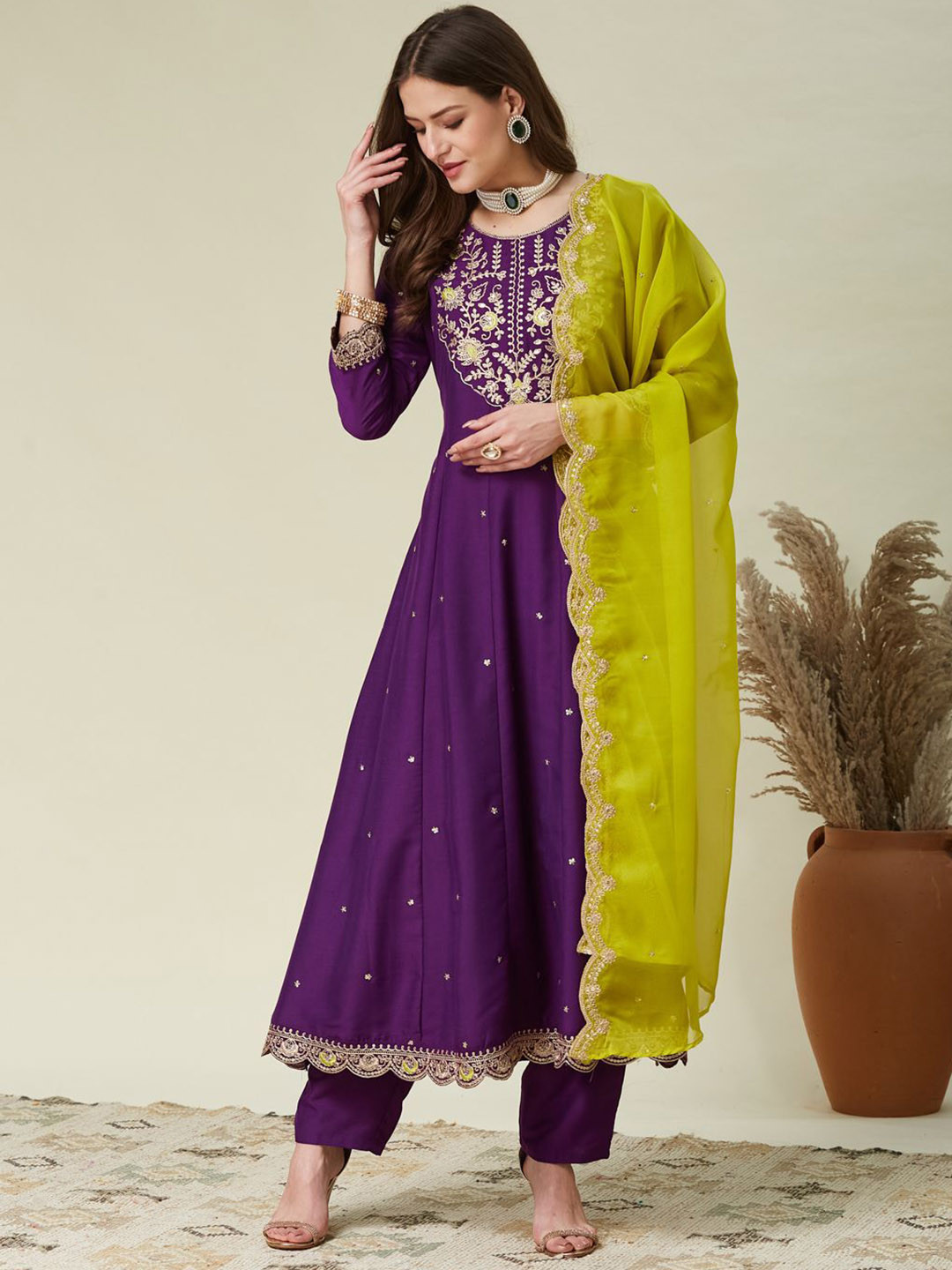 Buy MOKOSH Women Floral Embroidered Kurta With Trousers & Dupatta - Kurta Sets for Women ...